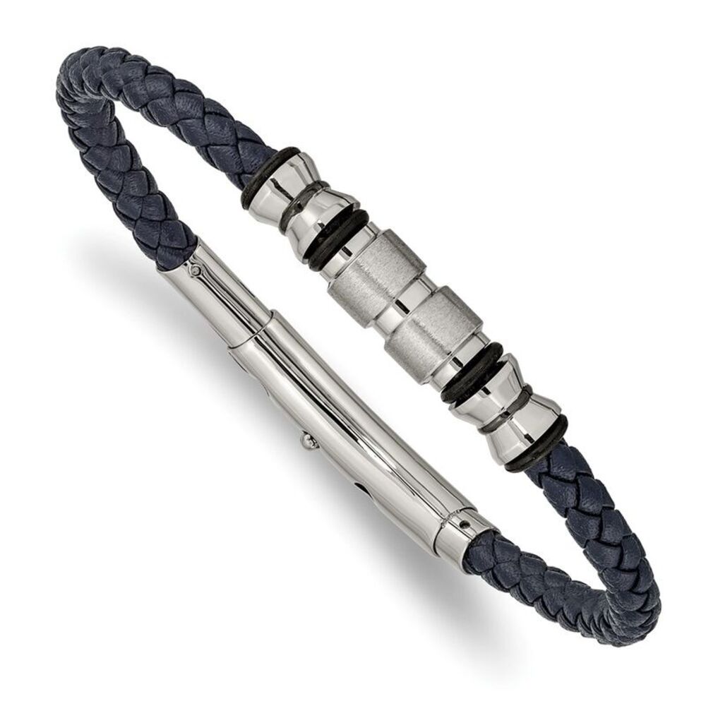 Steel Brushed Ip-Plt Rubber Braided Leather Adjustabl… - Gem